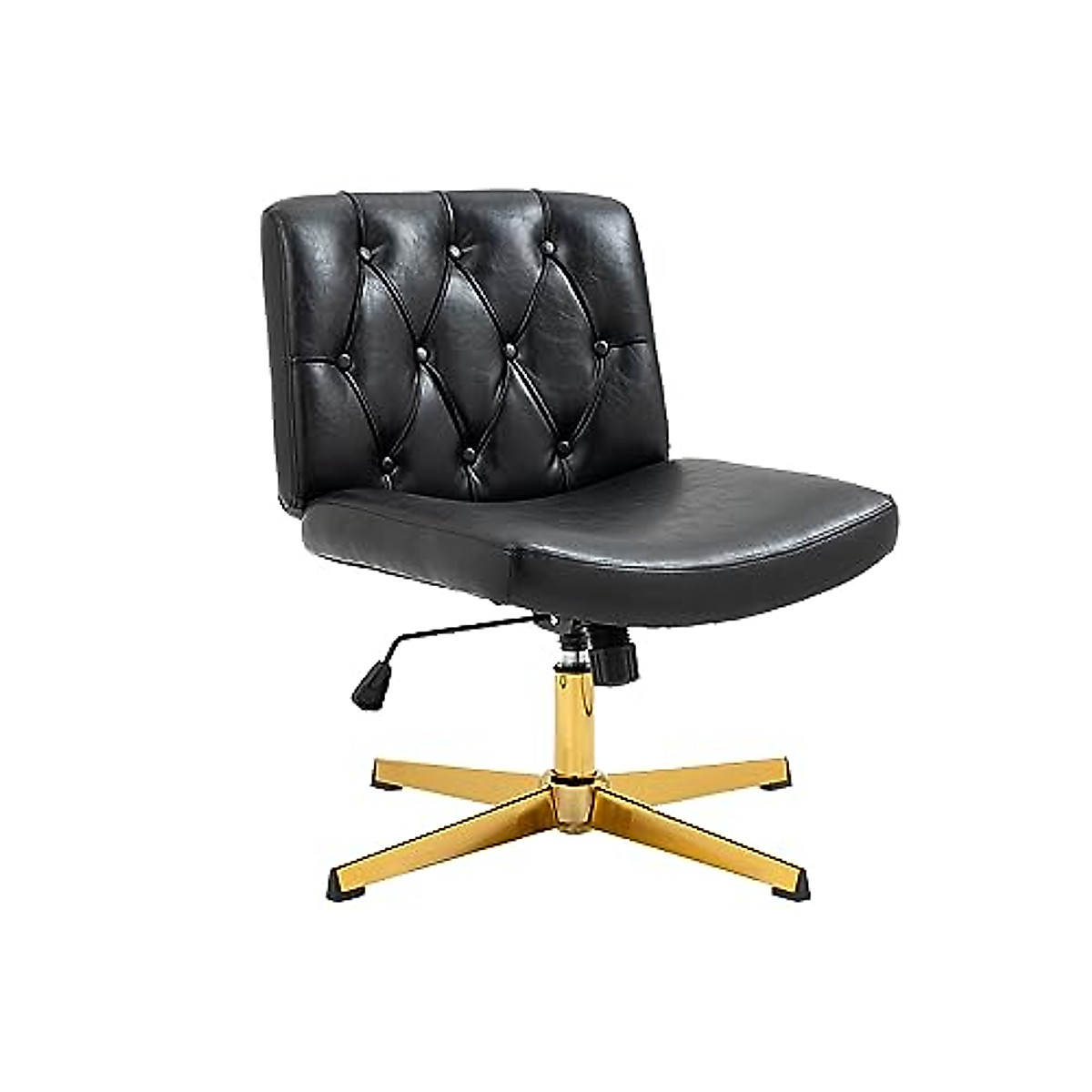 VanTook Home Office Swivel Desk Chair, Modern PU Vanity Chair, Height Adjustable Armless Computer Executive Chair Task Chair with Gold Base for Living Room, Makeup, Studying, Black