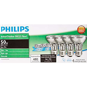 Philips Halogen Dimmable PAR20 Flood Light Bulb: 2900-Kelvin, 39-Watt (50-Watt Equivalent), E26 Medium Screw Base, Soft White, 4-Pack