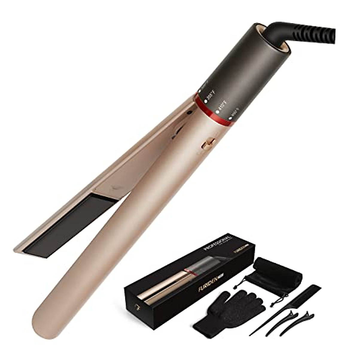 FURIDEN Hair Straightener, Flat Iron Hair Straightener, Hair Straightener and Curler 2 in 1, Flat Iron Curling Iron in One, Curling Straightening Iron Combo, Round Flat Iron