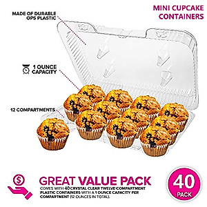 Stock Your Home Mini Disposable Plastic Cupcake Containers (20 Pack) 12 - Count Tray Compartment, Small or Mini Cupcakes Box/Holder/Carrier with Clear Connected Dome Lid, BPA Free