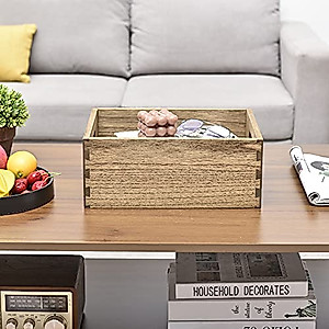 KIRIGEN Nesting Wooden Crates with Portable Handles for Home Organizer - Wood Rustic Decor Farmhouse Boxes/Basket Rolling Trays set of 3 Dark Brown