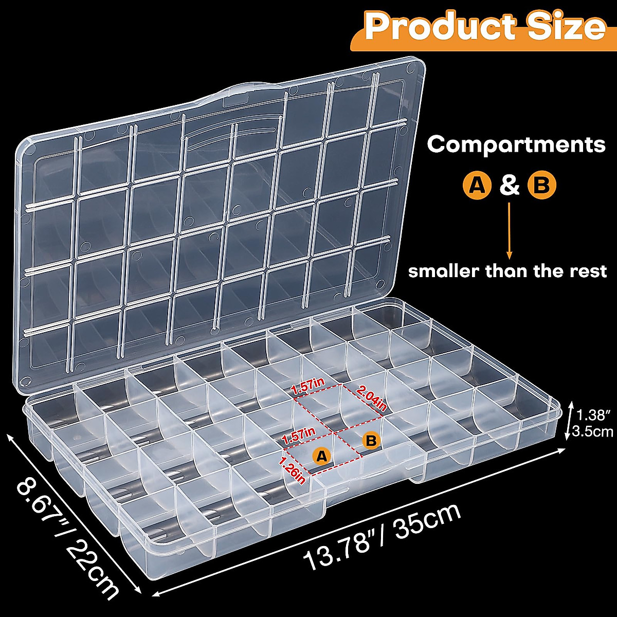 Udefineit 32 Grids Large Plastic Organizer Box with Fixed Dividers, Bead Storage Compartment Organizer Box for Jewelry/Nail/Screw/Small Parts, Clear Compartment Container Storage Case Tackle Box