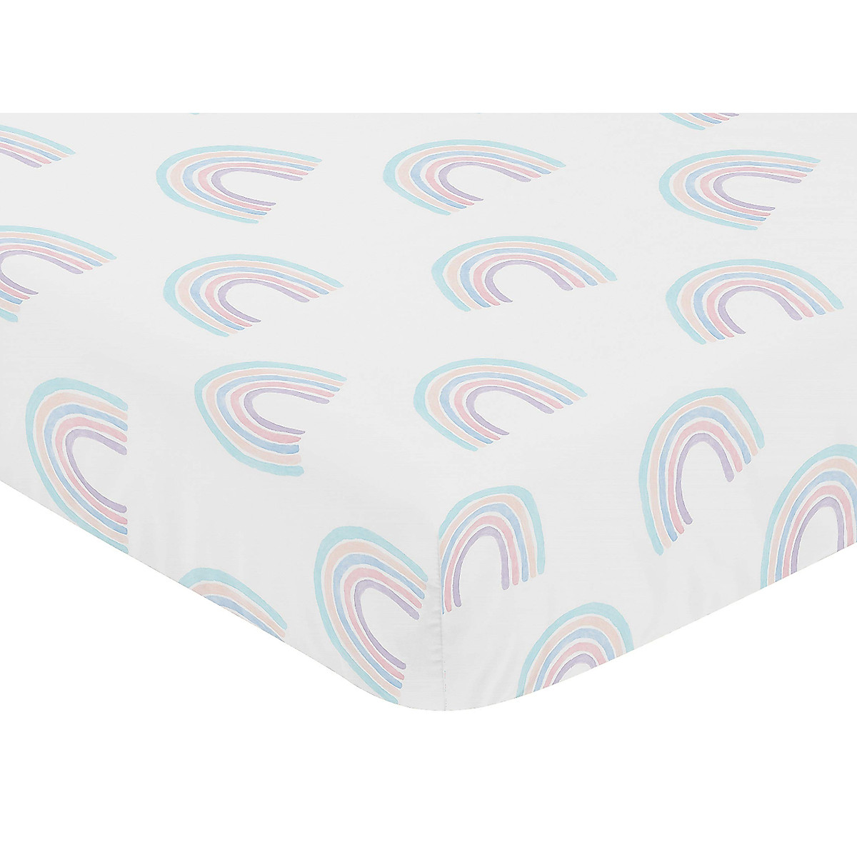 Sweet Jojo Designs Pastel Rainbow Girl Fitted Crib Sheet Baby or Toddler Bed Nursery - Blush Pink, Purple, Teal, Blue and White