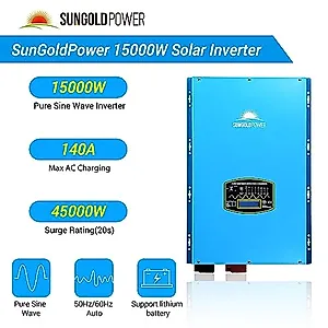 SUNGOLDPOWER 15000W 48V Inverter charger, Input 240V AC,Output 120/240V Split Phase Pure Sine Wave Inverter, Low Frequency Inverter, Heavy Duty Inverter for off Grid System（MPPT excluded）