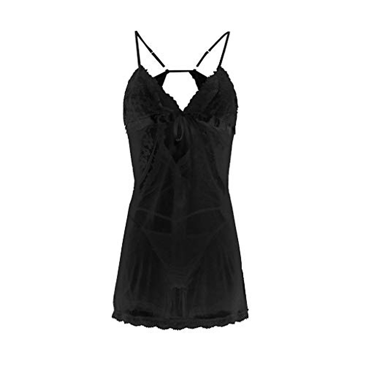 Aniywn Sexy Lingerie for Women, Lace Babydoll Lingerie Mesh Sheer Chemise Nightgown Spaghetti Straps Sleepwear Nightie Black