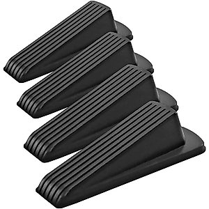 4 Pack Door Stopper , Large Rubber Door Stoppers Wedge with Multi Surface Design , Heavy Duty Door Stops , Non-Scratching Jammer -- Works On All Floor Types and Carpet
