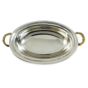 ibaexports Steel and Copper Oval Bowl Dish Tray Serving Ware Smooth Surface with Handles