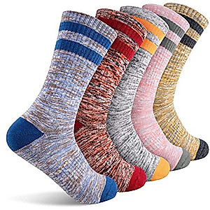 FEIDEER Women's Walking Hiking Socks, 5-Pack Outdoor Recreation Socks Wicking Cushion Crew Socks (5WSL18105-L)