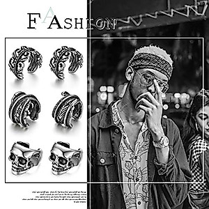 OIDEA 3pairs Stainless Steel Handmade Non-Piercing Earring Cuffs,Clip on Cartilage Piercing Earrings,Skull, Feather Charm for Halloween Cosplay