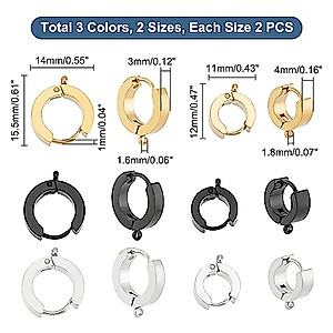 UNICRAFTALE 12 Pcs 3 Colors 304 Stainless Steel Huggie Hoop Earrings Findings 12~15.5mm Long Hoop Earrings DIY Hypoallergenic Huggie Earrings with Loop for Women DIY Earring Jewelry Making