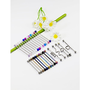 Uzgtvy 14G Industrial Piercing Jewelry Industrial Earrings Bar Barbells 14 Gauge Stainless Surgical Steel Silver Industrial Piercing Ring Cartilage Helix Conch Earring Piercing Jewelry Women Men 38mm