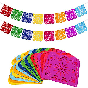 Qpout 2 Pieces Mexican Party Decorations Banners, Felt Colorful Day of the Dead Papel Picado Banner, Fiesta Birthday Baby Shower Party Decorations, Dia De Los Muertos Garland, Cinco de Mayo Flags
