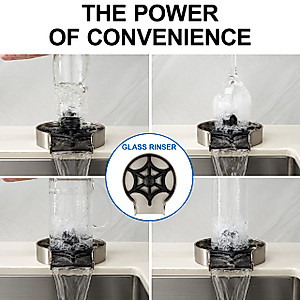 2023 Newest Metal Glass Rinser for Kitchen Sink - 360° Rotary Cup Washer, Faucet Cup Rinser Cleaner Kitchen Sink Bottle Washer for Bar, Brushed Nickel