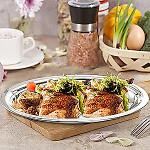 Suwimut 6 Pack Stainless Steel Oval Platter, Heavy Duty Mirror Polish Large Sizzling Platter Serving Tray Fish Plate for Steaming Fish Dessert Meat Sushi, 14-Inch by 8.7-Inch, Silver