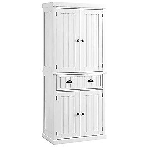 HOMCOM 72" Traditional Freestanding Kitchen Pantry Cabinet Cupboard with Doors and 3 Adjustable Shelves, White