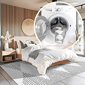 nuLOOM Romina Machine Washable Diamond Stripes Ultra Thin Area Rug, 8 x 10, White