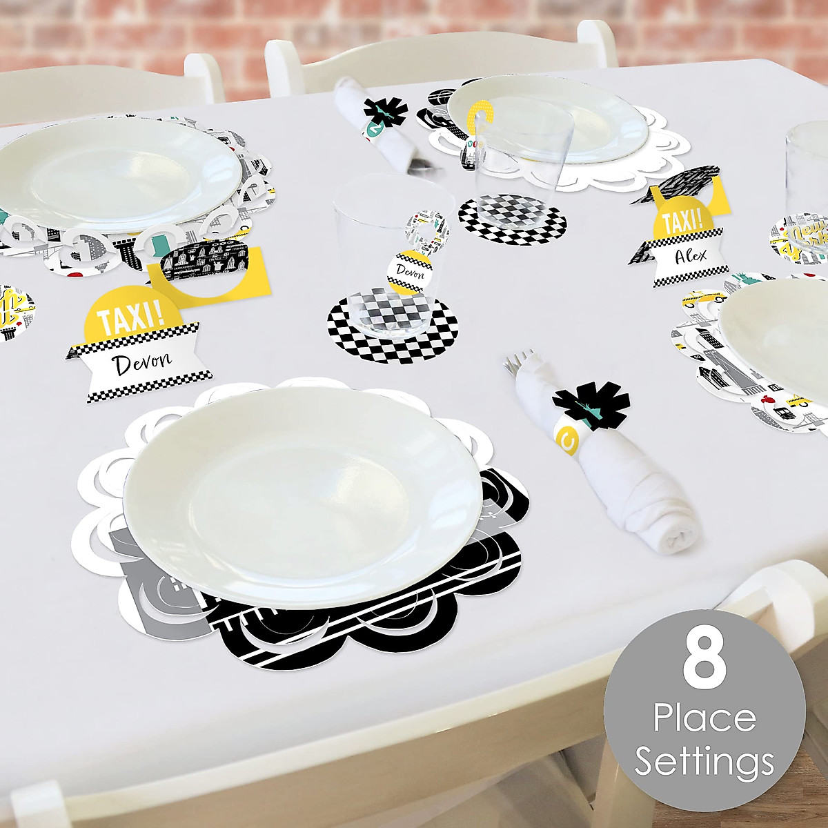 Big Dot of Happiness NYC Cityscape - New York City Party Paper Charger and Table Decorations - Chargerific Kit - Place Setting for 8