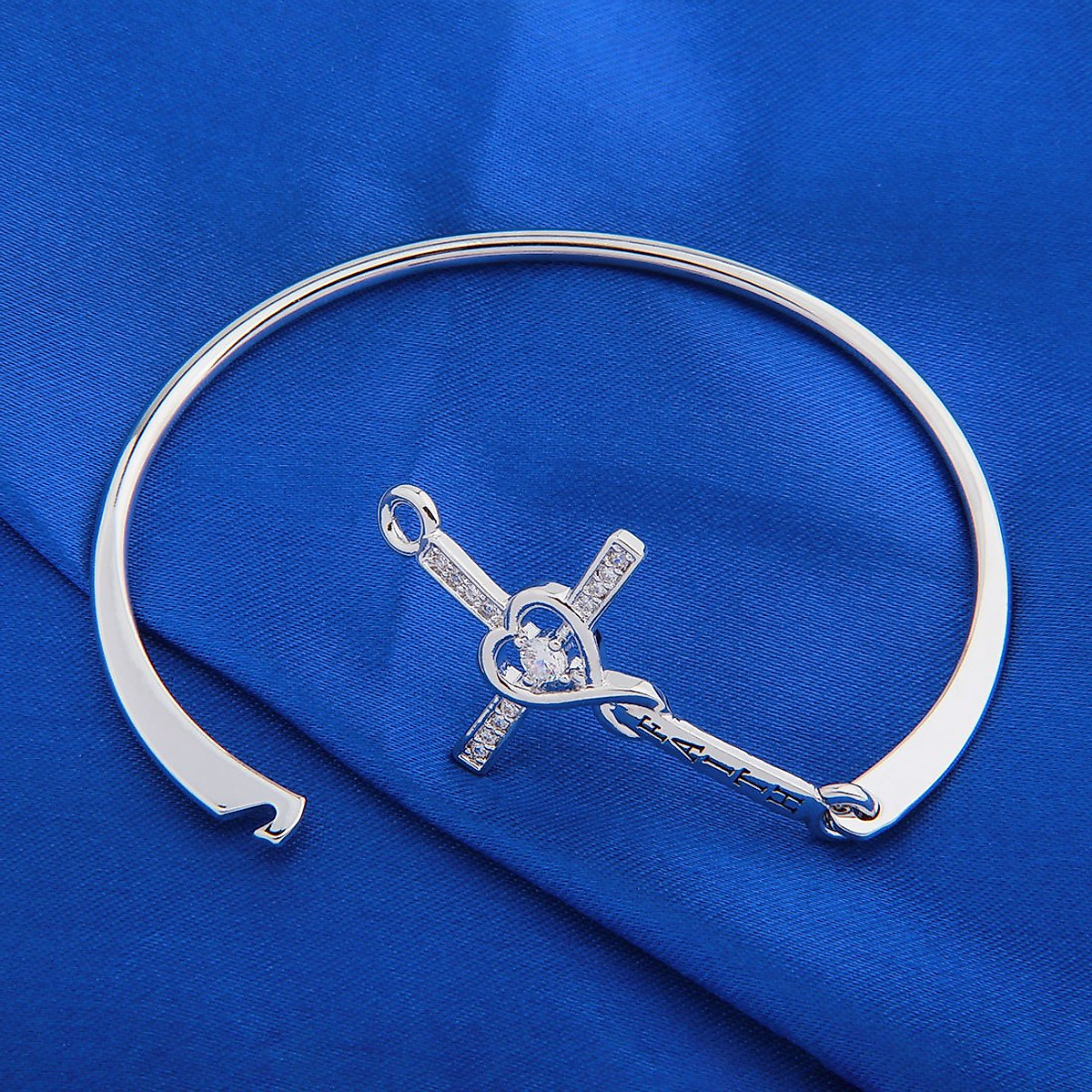 WUSUANED Infinity Love Heart God Cross With Faith Inscription Christian Bracelet Religious Gift for Women(faith cross bracelet silver)