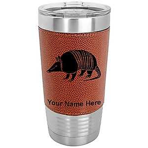 LaserGram 20oz Vacuum Insulated Tumbler Mug, Armadillo, Personalized Engraving Included (Faux Leather, Basketball Style)