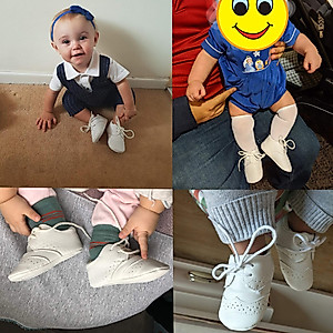 Methee Infant Baby Boys Girls Walking Shoes, Soft Sole Non-Slip First Walker Shoes Newborn Crib Shoes, Perfect for Baptism/Crawling/Wedding, White 0-6 Months Infant