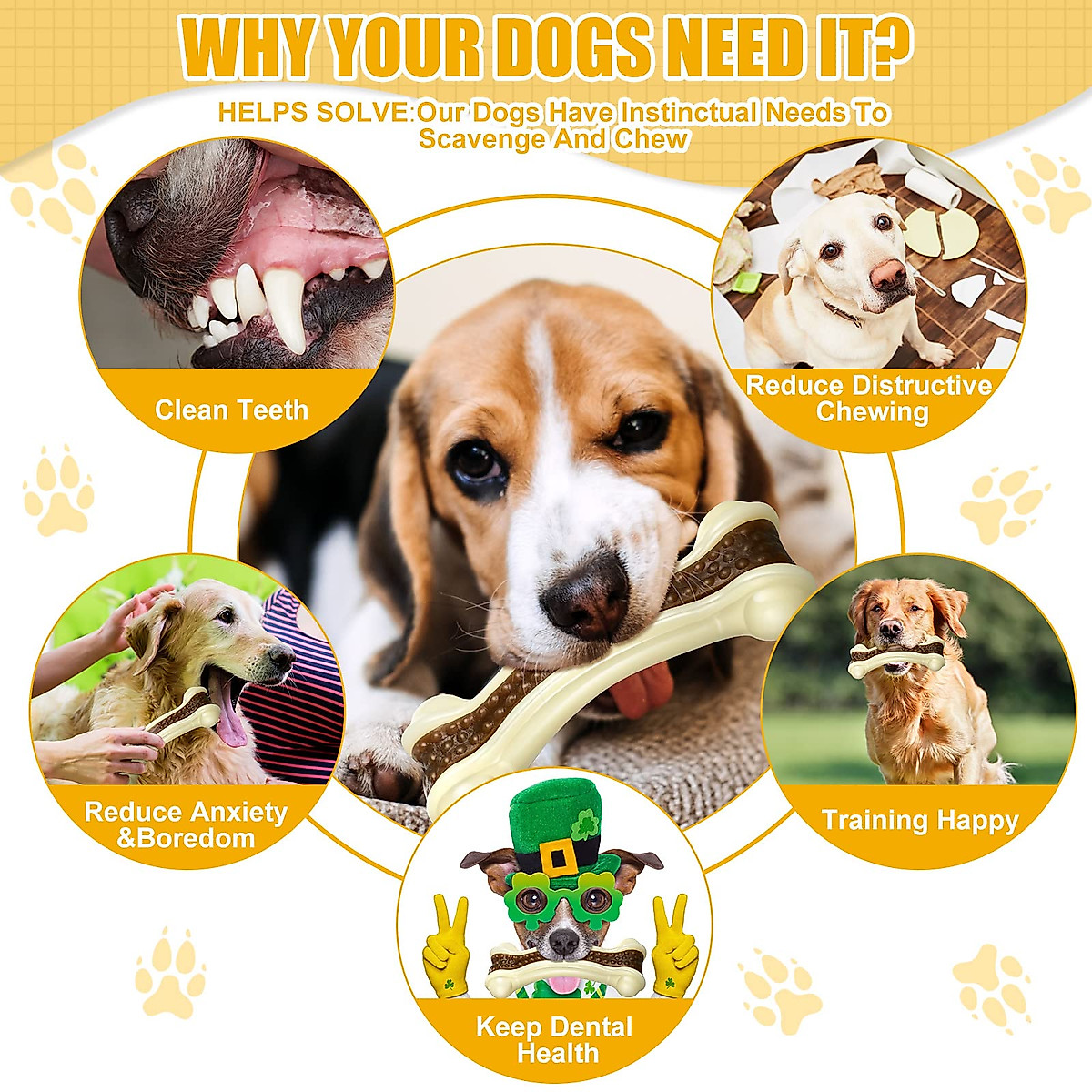 Sosation 3 Pack Chew Toys for Aggressive Chewers, Bone Toys Nylon Beef Flavor Dog Teething Toys for Large/Medium/Small Puppies Breeds(Large, Curved Bone)