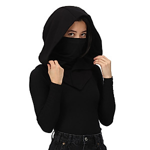 Rogue Ninja Hood Cyberpunk Mask Assassin Cosplay Techwear Cowl Ren Faire (Black)