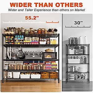 REIBII 85.7"H Storage Shelves 3200LBS 5 Tier Wire Shelving Unit with Wheels 55.5" W Heavy Duty Shelving Rack Adjustable Metal Shelves for Kitchen Pantry College Dorm School 85.7"H X 55.5"W X 24.2"D