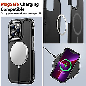 SUPFINE Magnetic for iPhone 13 Pro Max Case [Compatible with MagSafe] [10 FT Military Grade Drop Protection] 2X [ Tempered Glass Screen Protector+Camera Lens Protector] Non-Slip Phone Case, Black
