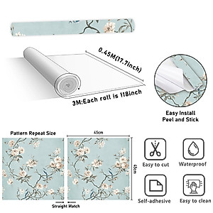 HLNIUC Botanical Wallpaper (18”X118”) Watercolour Flora Bird Contact Paper Chinoiserie Peony Peel and Stick Wall Paper White Flower Adhesive Art Paper Ink Painting Wall Mural for Living Room Bedroom