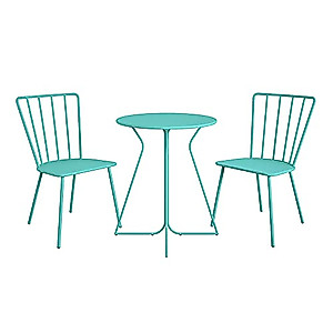 Novogratz Poolside Gossip Collection, Heidi Outdoor/Indoor 3 Piece Bistro Set, Turquoise