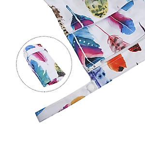 TRENSOM Wet Bag for Cloth Diapers Waterproof Reusable Bags with Two Zippered Pockets Ins Feathers Wet Dry Bag Travel Beach Pool Yoga Gym Bag for Pump Swimsuits Wet Clothes 3pcs