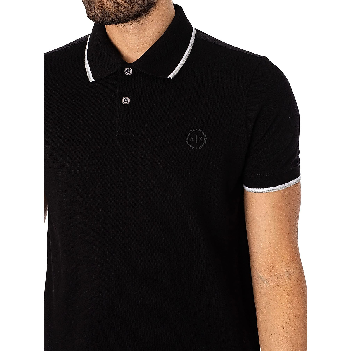 A｜X ARMANI EXCHANGE Mens Short Sleeve Jersey Knit Polo Shirt, Black, Large US