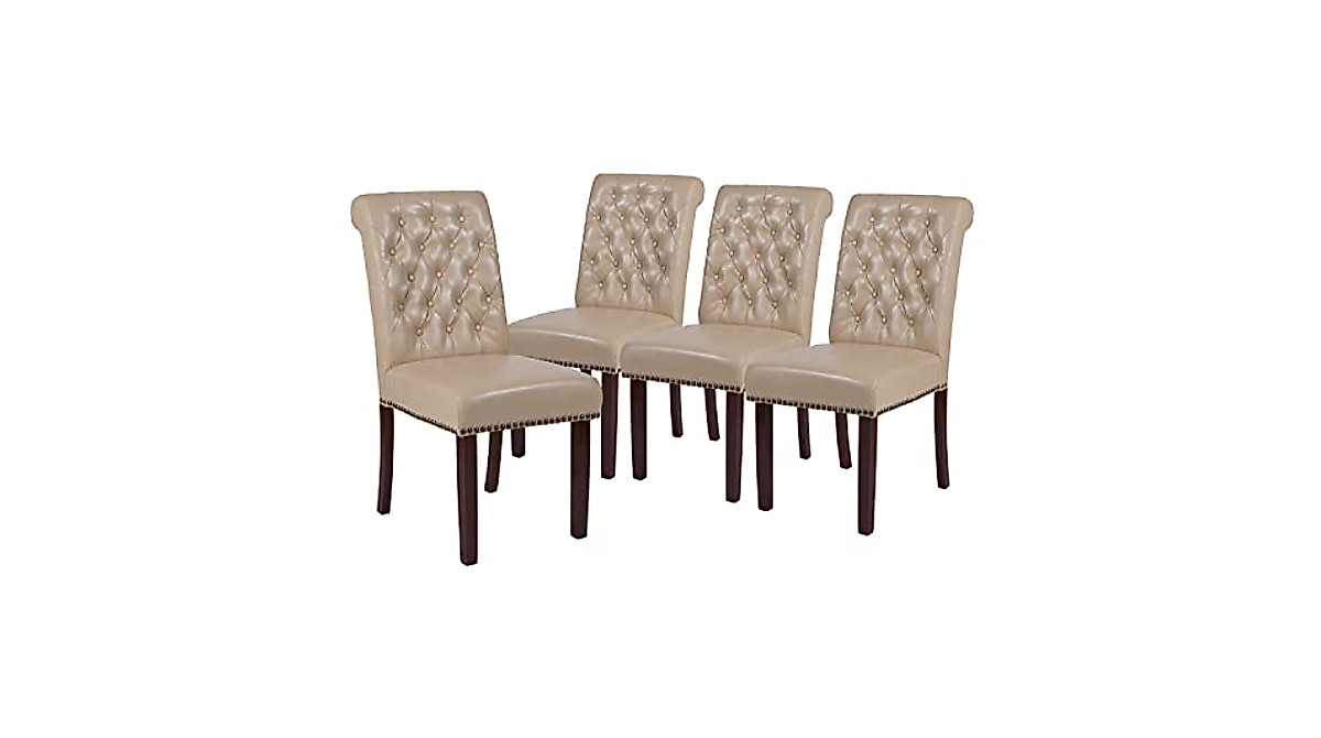 Set of 4 Beige LeatherSoft Parsons Chairs | Stylish & Durable Dining ...