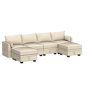 Merax Modern Large U-Shape Sectional Sofa, Upholstered Sofa Set with Removable Ottoman and Storage Seat, Convertible Sofa Bed with Reversible Chaise for Living Room Apartment, Office