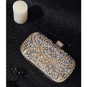 Covelin Women's Rhinestone Decorated Evening Bag, Tote Shoulder Crossbody Handbag with Chain (Silver)