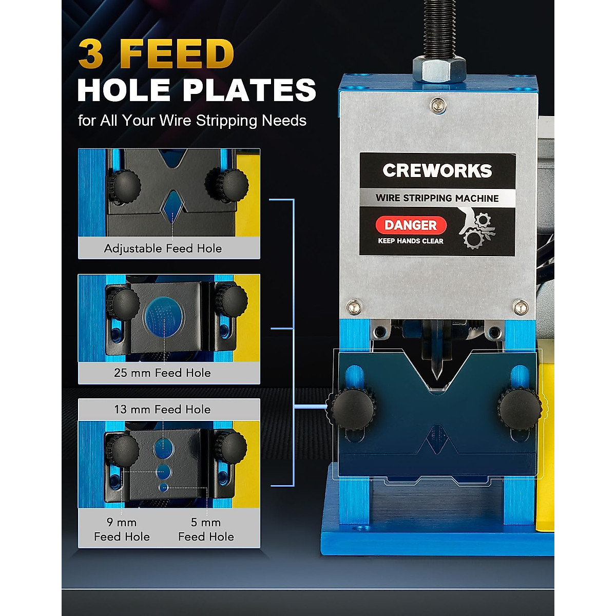 CREWORKS Automatic Wire Stripper Machine for 0.04"-1.2" Copper Wires, Portable Cable Stripping Tool for 11/0-18 AWG Scrap Wires, Speed Adjustable Cable Stripper for DIY Home Improvement Recycling More