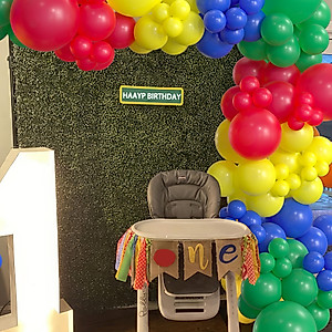 HYOWCHI Cartoon Friends Birthday Party Supplies - 124 Pcs Cartoon Theme Balloon Garland Arch Kit, Red Blue Yellow Green Latex Balloon Arch For Friends Inspired Birthday Party Decorations