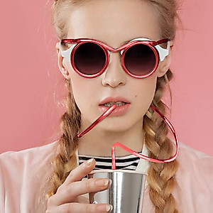 Betinyar 8 Pieces Silly Straws Glasses, Flexible Straws Novelty Eyeglasses, Frame Loop Straws Eyeglasses for Party Supplies, Birthday (Multi)