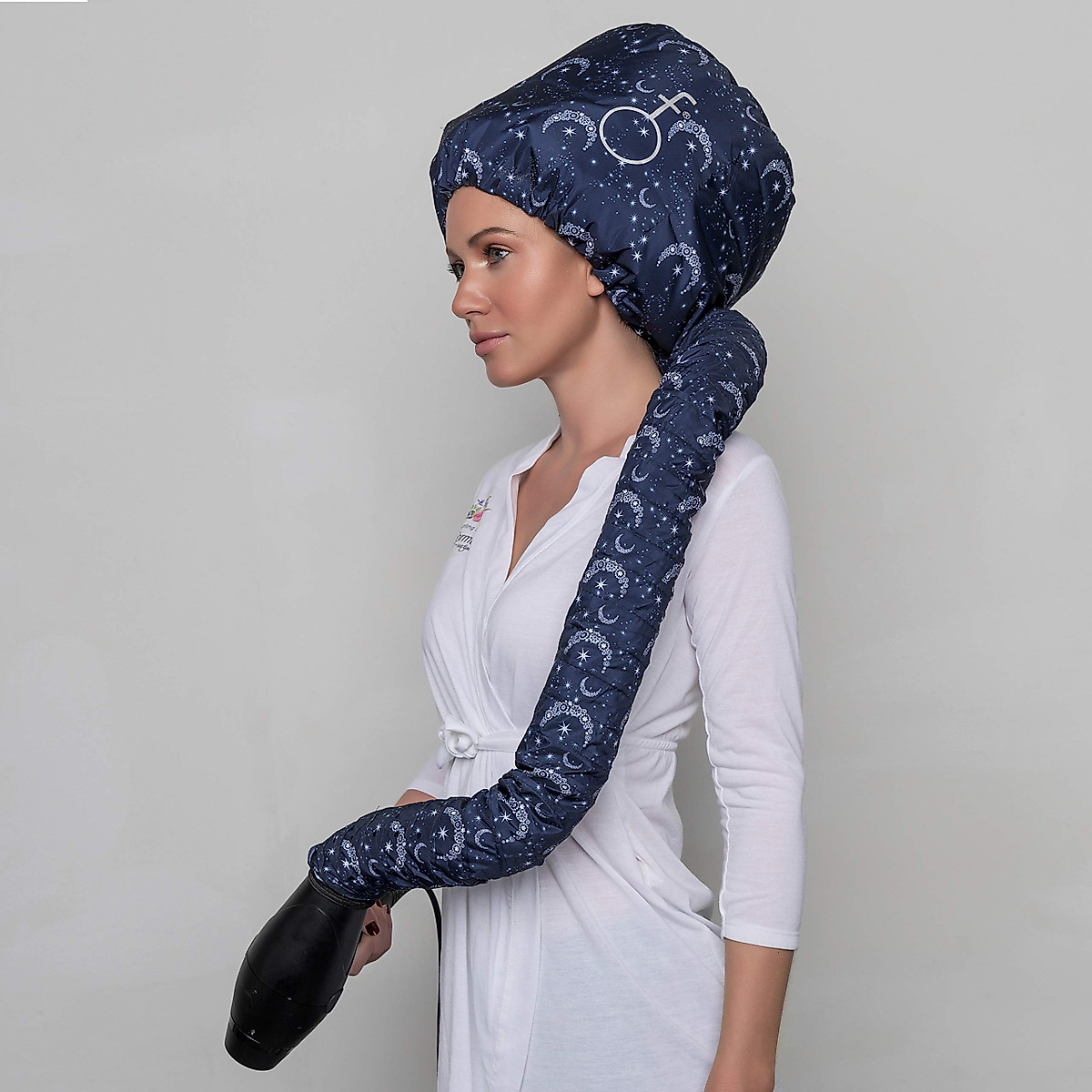 Bonnet Hood Hair Dryer Attachment by Hair Flair • Suitable For All Types of Hair & Hair Extensions • Perfect For Travel • Award Winning Original Patent • Deluxe Softhood • Healthy & Damage Free (Navy)
