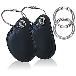 Leather Case for Airtags as Accessories with Keychain to Connect Apple Tracker/Locator, Full Surround Airtag Holder Sleeve to Protect and Cover Finder tag（Color:Black）(2 Pack)