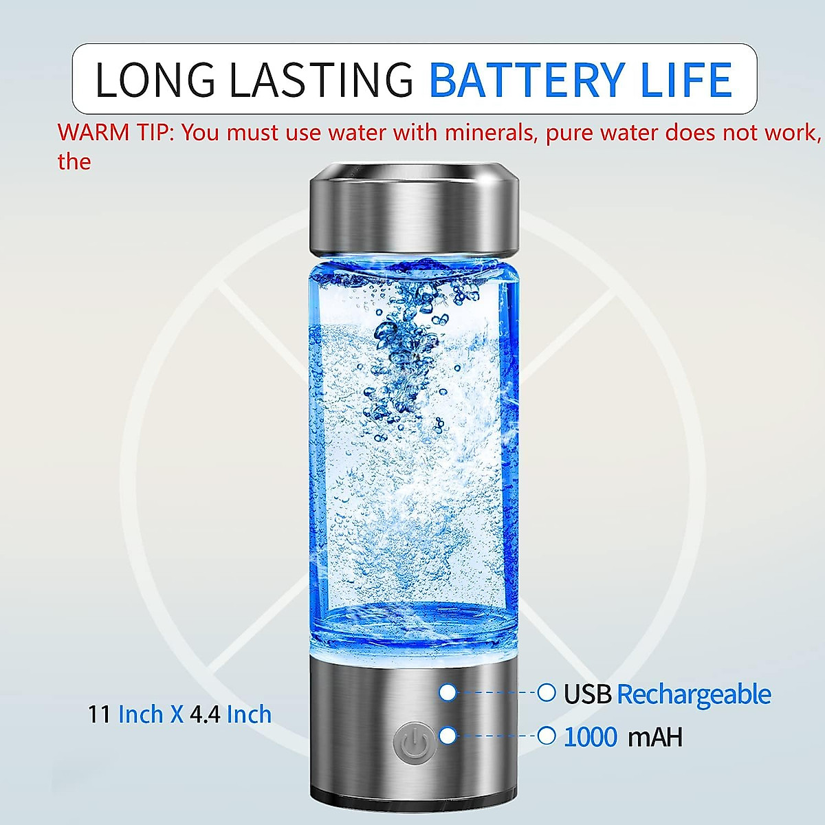 Hydrogen Water Bottle, Portable Hydrogen Water Ionizer Machine, Hydrogen Water Generator, Rechargeable Hydrogen Rich Water Glass Health Cup for Home Travel（Silver）
