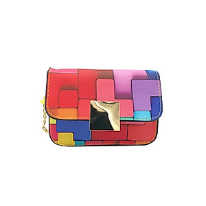 HUAI CHAOSmall Crossbody Bag for Women Girls Fashion Fun Leather Handbag Multi Color Blocks Chain Purse Yellow