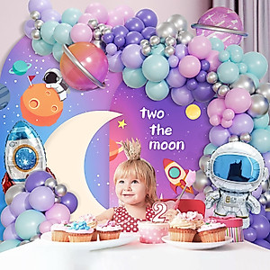 161pcs Space Balloons Arch Kit Outer Space Party Decorations with Space Astronaut Rocket Pink and Purple Balloons Space Themed Birthday Party Baby Shower Decorations