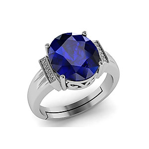 LMDPRAJAPATIS 8.25 Carat Natural Blue Sapphire Silver Plated Wedding Fashion Ring For Men And Women
