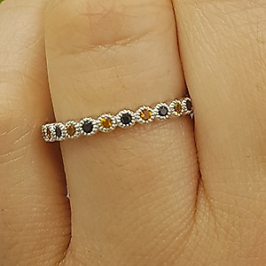 Dazzlingrock Collection Round Citrine & Blue Sapphire Eternity Stackable Wedding Band in 14K White Gold, Size 8