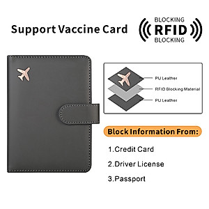 Deziliao Passport and Vaccine Card Holder Combo, PU Leather Passport Holder with Vaccine Card Slot, Passport Wallet for Men and Women (Gray-fly)