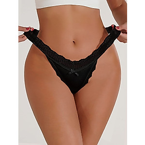 Milumia Women Sexy Panties Floral Lace Cut Out Thongs Mid Waist Underwear Briefs Black Medium