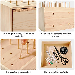 PAZIONMI Wooden Thread Box Thread Holder Thread Rack Sewing and Embroidery Thread Storage Box/Organizer for Sewing 90-Pools(Drawer Spool Size Requirement: Height≤3", Width≤2.5",Top for Taller Spools)