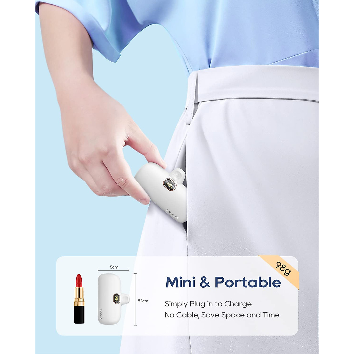 Kuulaa Small Portable Charger iPhone with Built-in Lightning Cable & Mini USB C Power Bank Fast Chargingfor Samsung