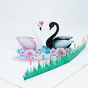 DKT HANDMADE Wedding pop up card (Swan Couple), 3D wedding card, Wedding Pop Up Anniversary Card, The Perfect Handmade Gifts for Bride and Groom in Wedding Party, Love popup card, Valentine 3D card